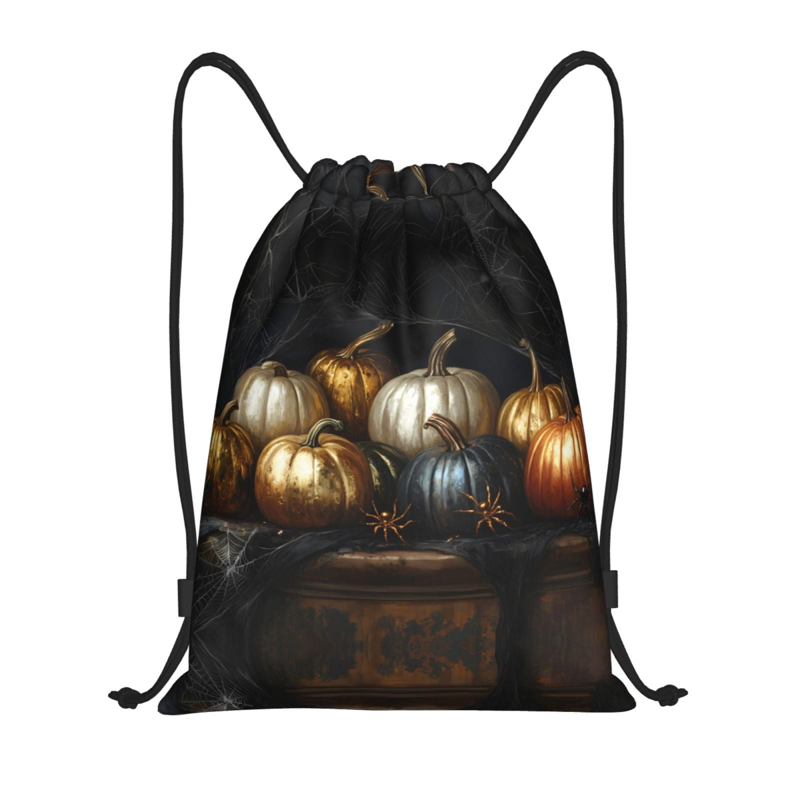 Drawstring Backpack - Halloween Metallic Painted Pumpkin Cheer Gym Bag ...