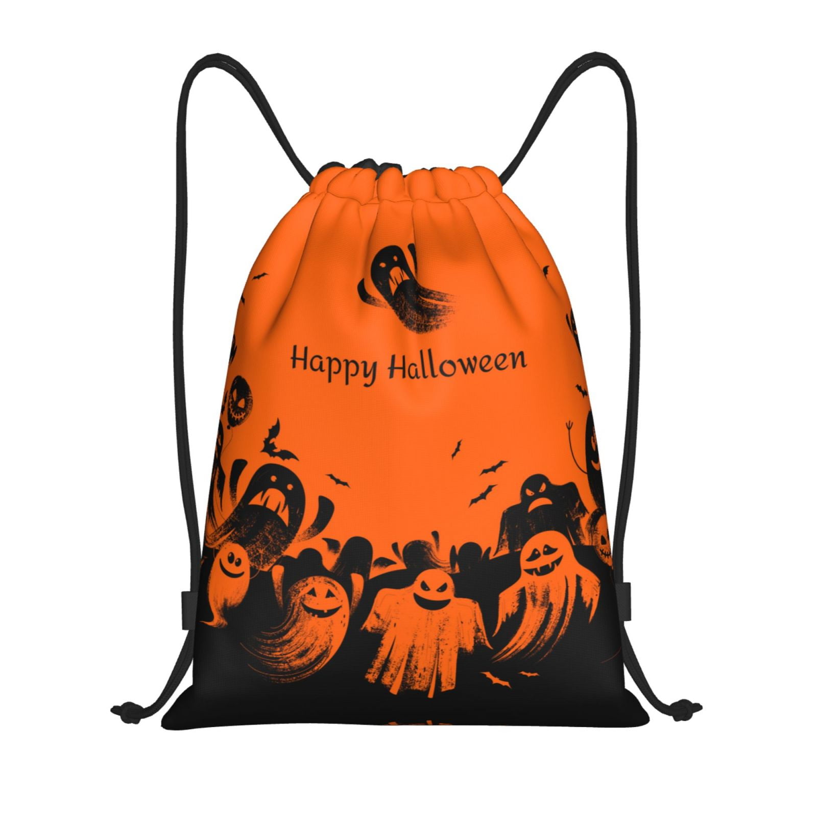Drawstring Backpack, Halloween Orange Ghost Light Waterproof Sports Gym ...