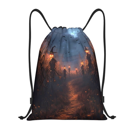 Drawstring Backpack - Halloween Pumpkin Scarecrow Field Splash Proof ...