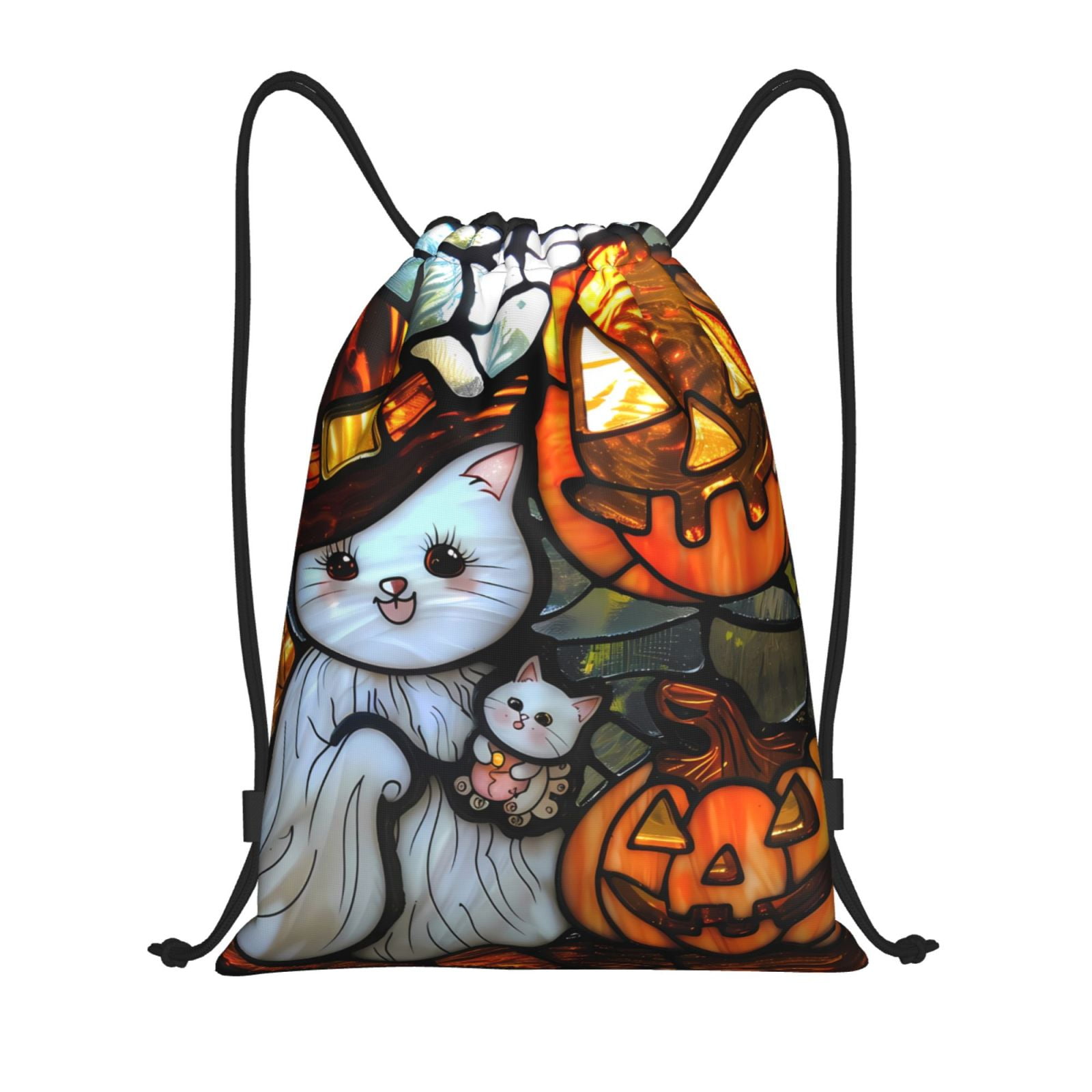 Drawstring Backpack - Halloween Witch Cat Art Splash Proof Small ...