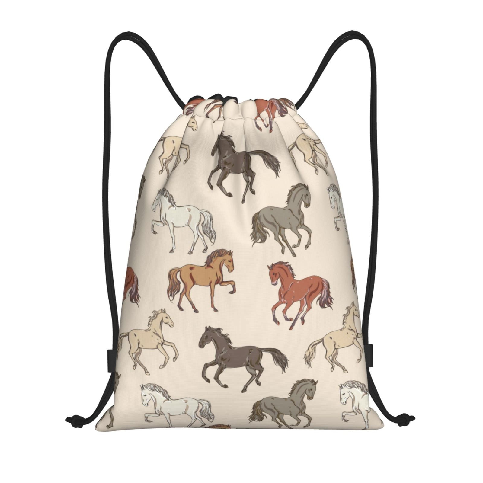 Drawstring Backpack, Hand Drawn Modern Cool Horse Light Waterproof ...