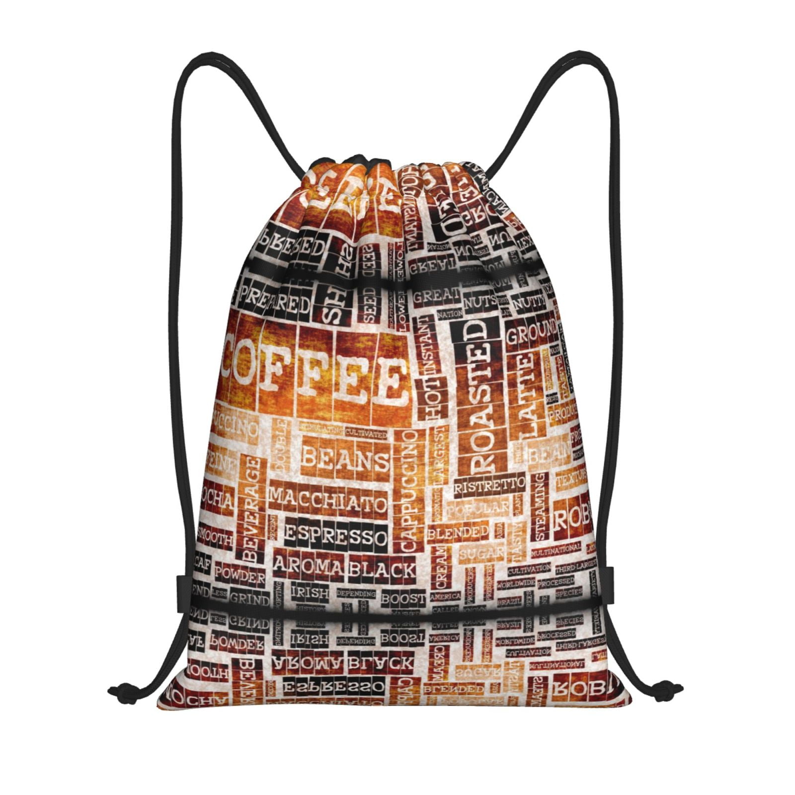 Drawstring Backpack, Hand Drawn Vintage Coffee Light Waterproof Sports ...