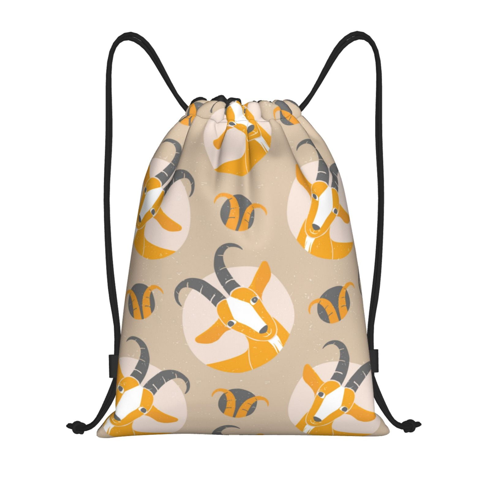 Drawstring Backpack - Hand Drawn Yellow Cute Goat Cheer Gym Bag for ...