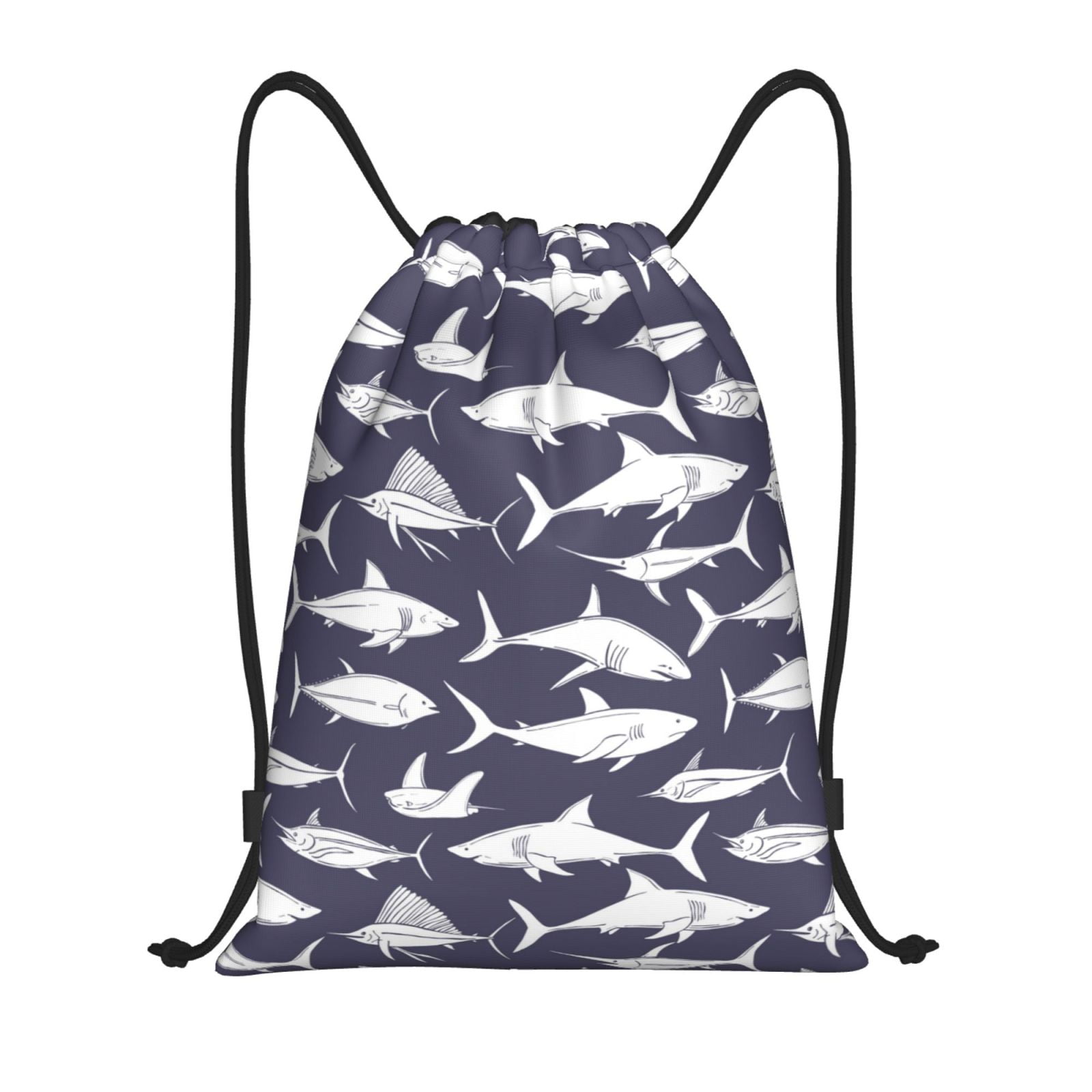 Drawstring Backpack, Hand drawn fish sharks cool Light Waterproof ...