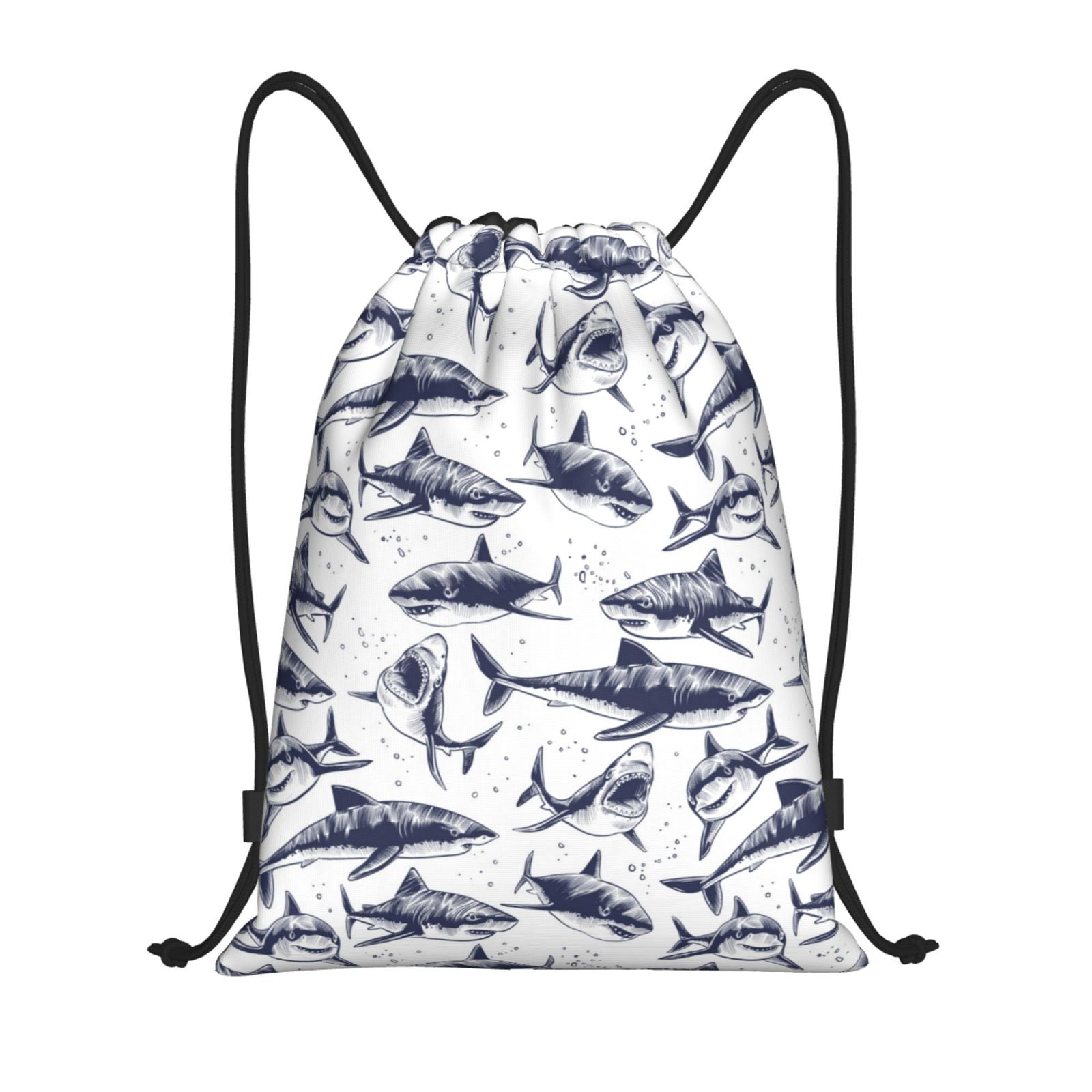 Drawstring Backpack - Hand drawn shark Cheer Gym Bag for Women Men ...