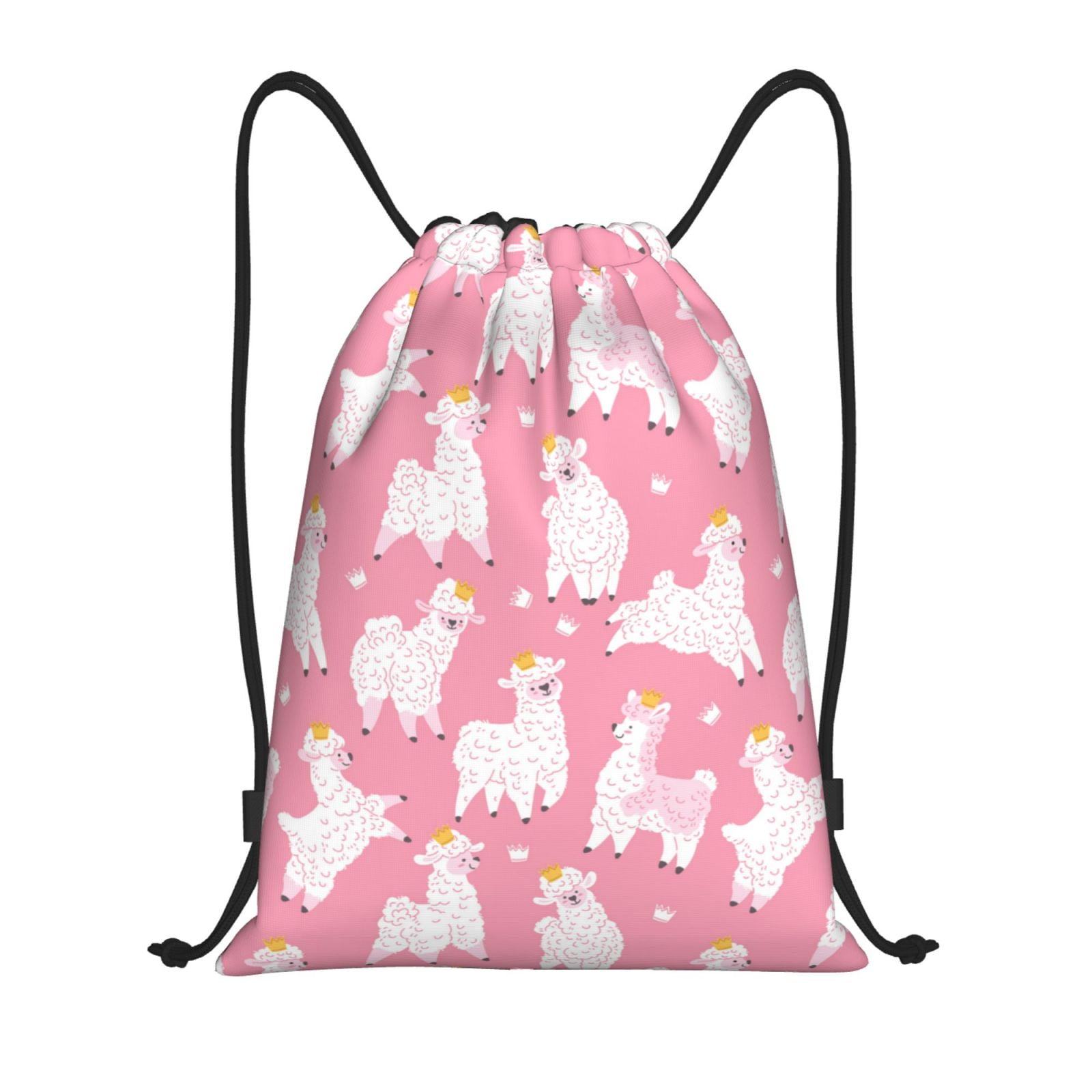Drawstring Backpack - Happy Cute Alpaca Crown Cheer Gym Bag for Women ...