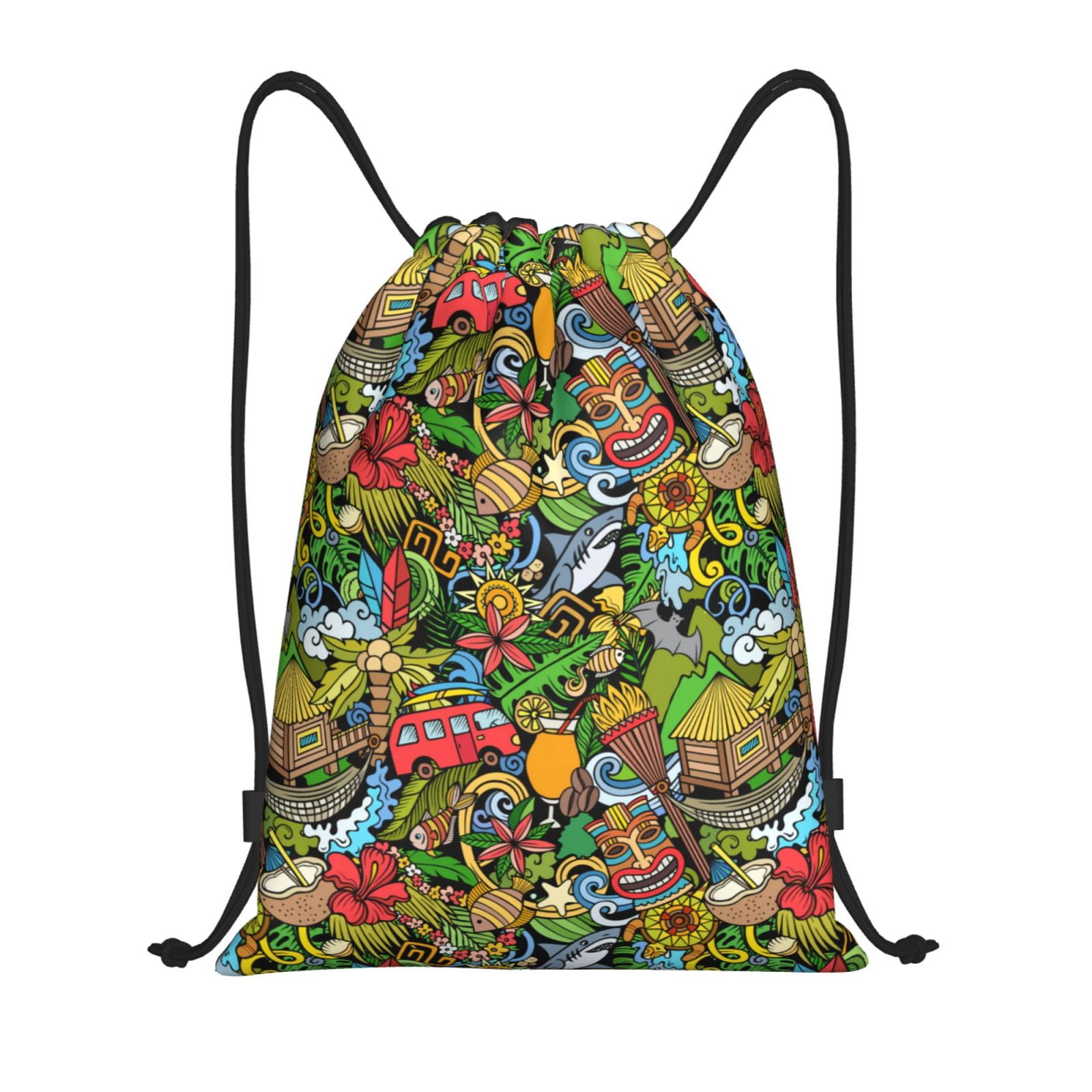 Drawstring Backpack - Hawaiian Culture Symbols 1 Cheer Gym Bag for ...