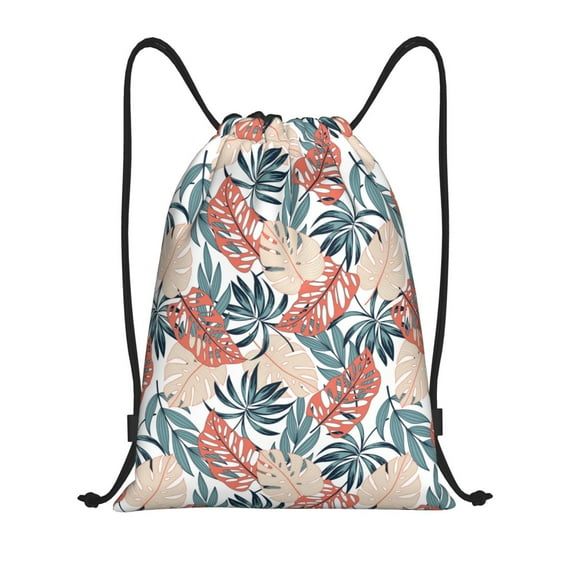 Drawstring Backpack, Hawaiian Style Big Leaes Light Waterproof Sports ...
