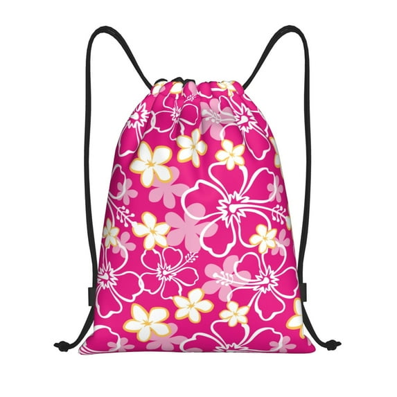 Drawstring Backpack, Hawaiian Style Pink Flower Light Waterproof Sports ...