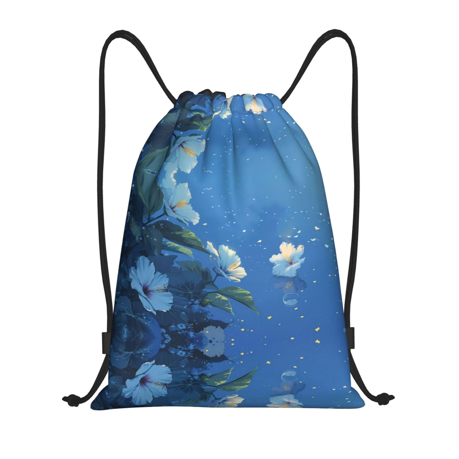 Drawstring Backpack - Hibiscus Flowers Calm Water Splash Proof Small ...