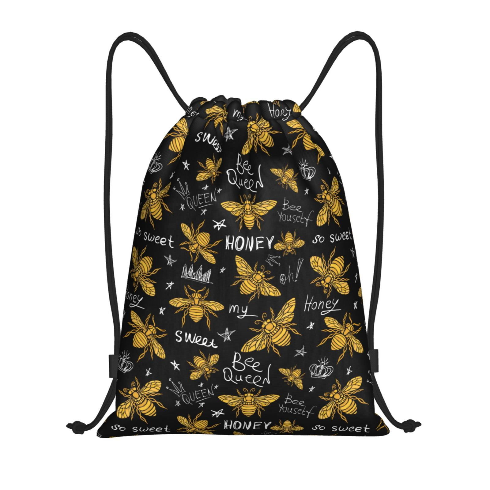 Drawstring Backpack - Hohey Bee Golden Embroidery Splash Proof Small ...
