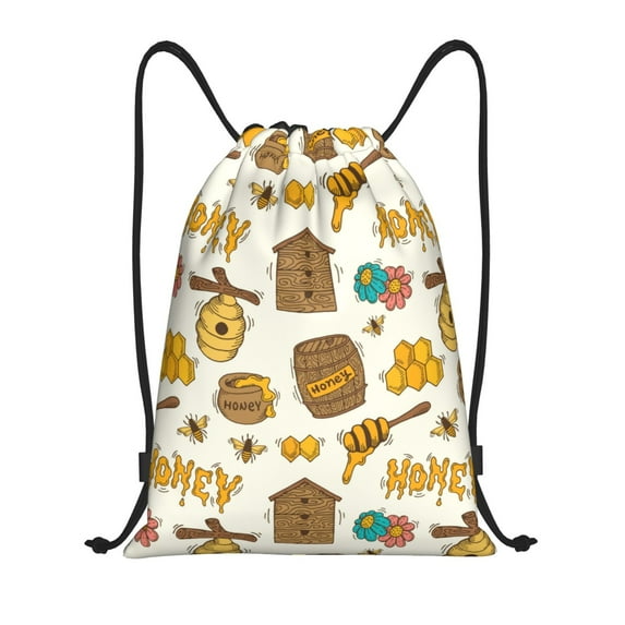 Drawstring Backpack, Honeycomb And Honey Light Waterproof Sports Gym ...