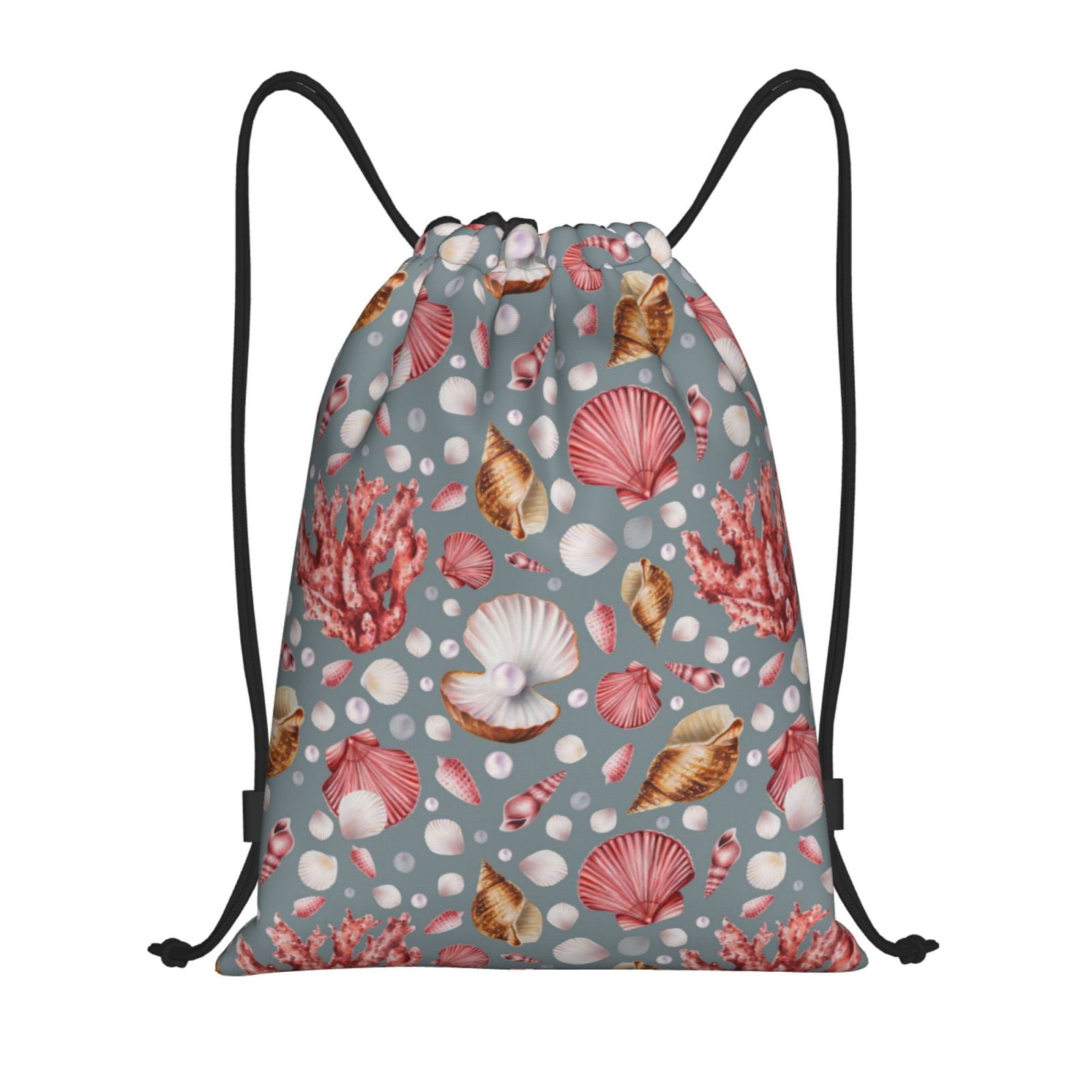 Drawstring Backpack - Hot Pink Scalloped Coral Splash Proof Small Drawstring Gym Bag for Women ...