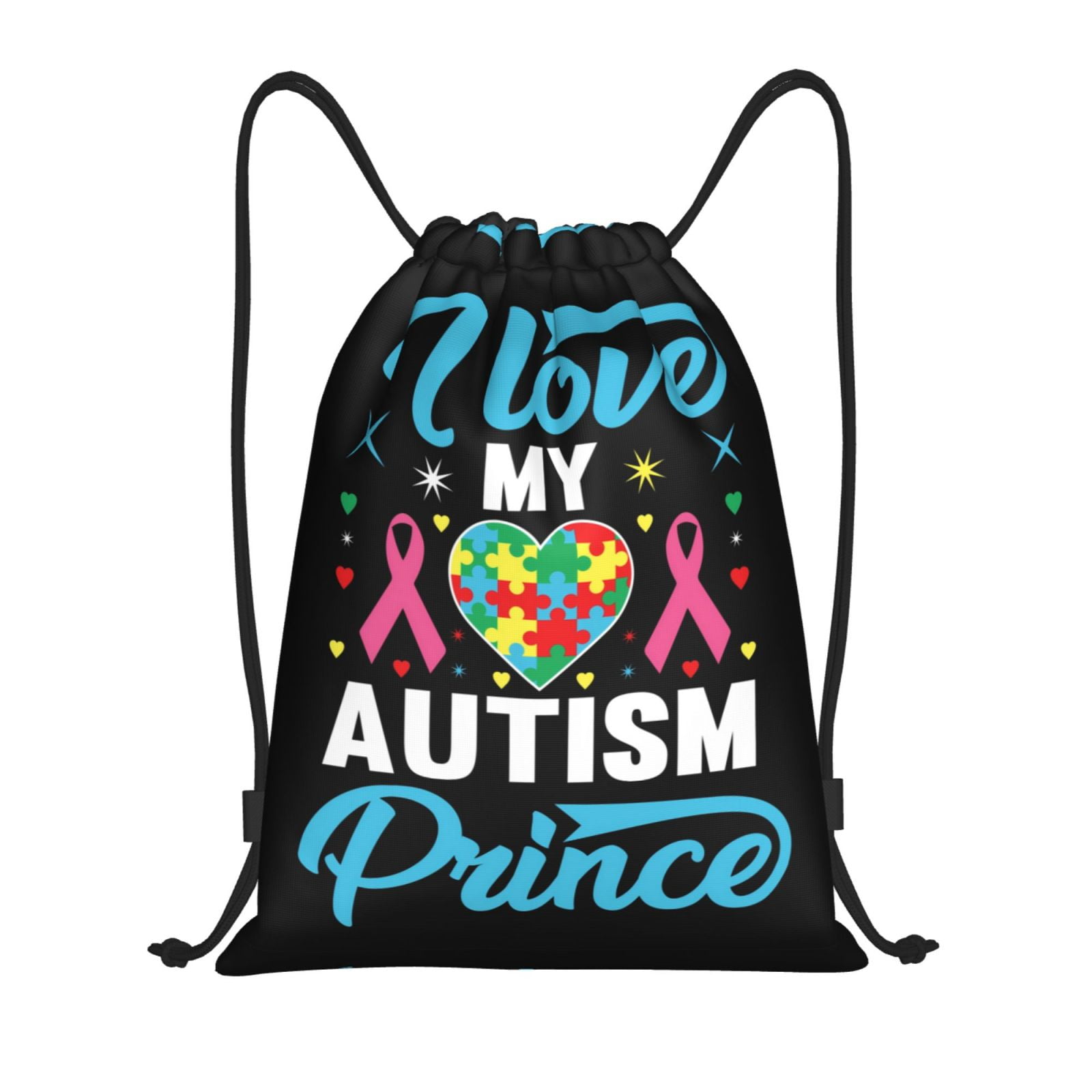 Drawstring Backpack - I Love My Autism Cheer Gym Bag for Women Men ...