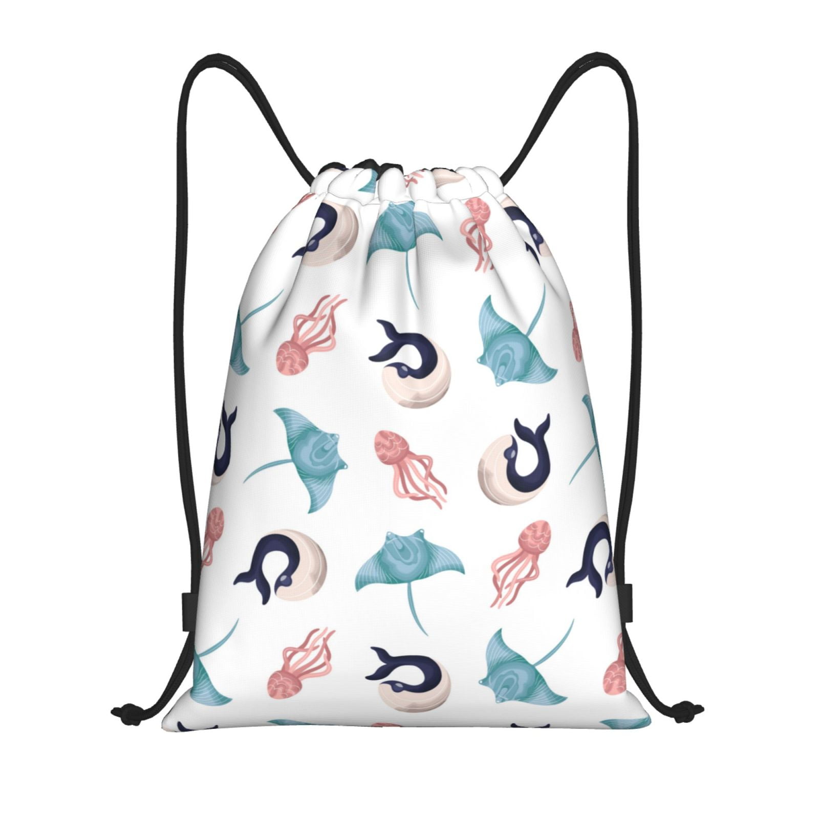Drawstring Backpack - Jellyfish Devilfish Whale Splash Proof Small ...