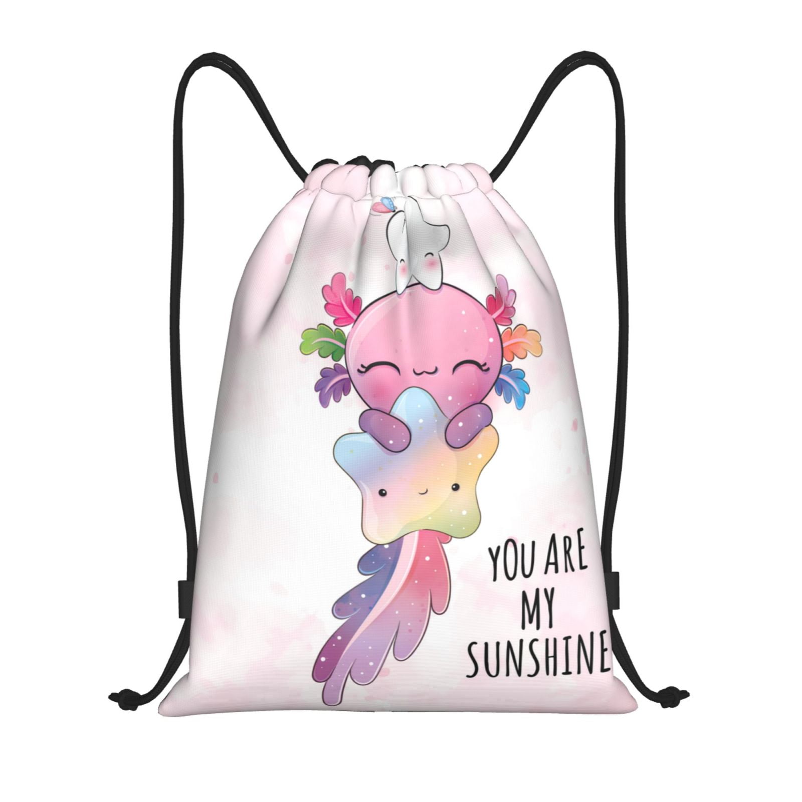 Drawstring Backpack - Kawaii Axolotl Star Hug Splash Proof Small ...