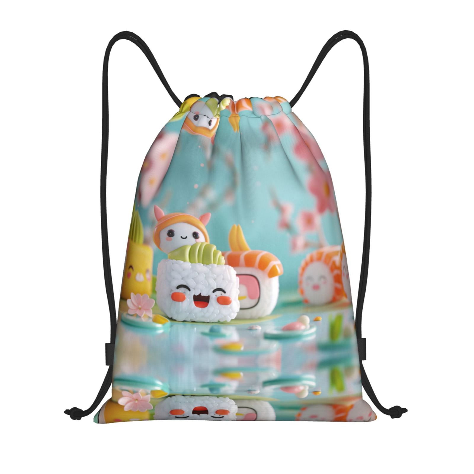 Drawstring Backpack - Kawaii Sushi Characters Delight Cheer Gym Bag for ...