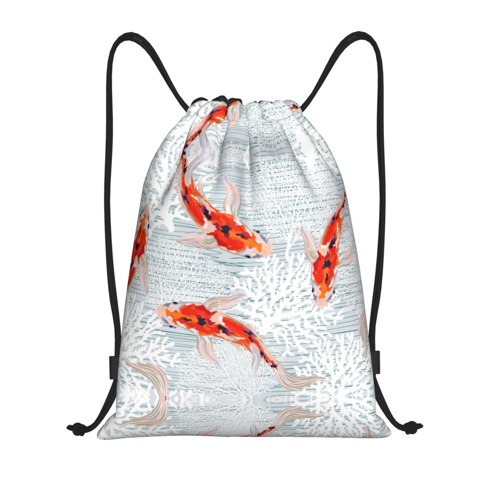 Drawstring Backpack, Koi Fish Corals,Spring Summer Light Waterproof ...