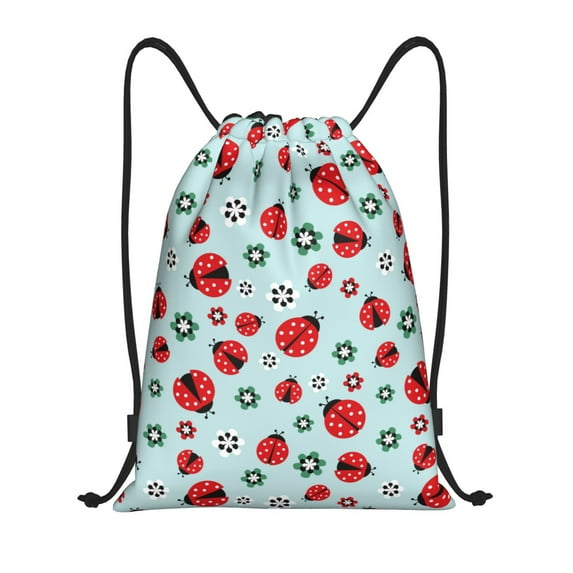 Drawstring Backpack, Ladybugs And Flowers 1 Light Waterproof Sports Gym ...