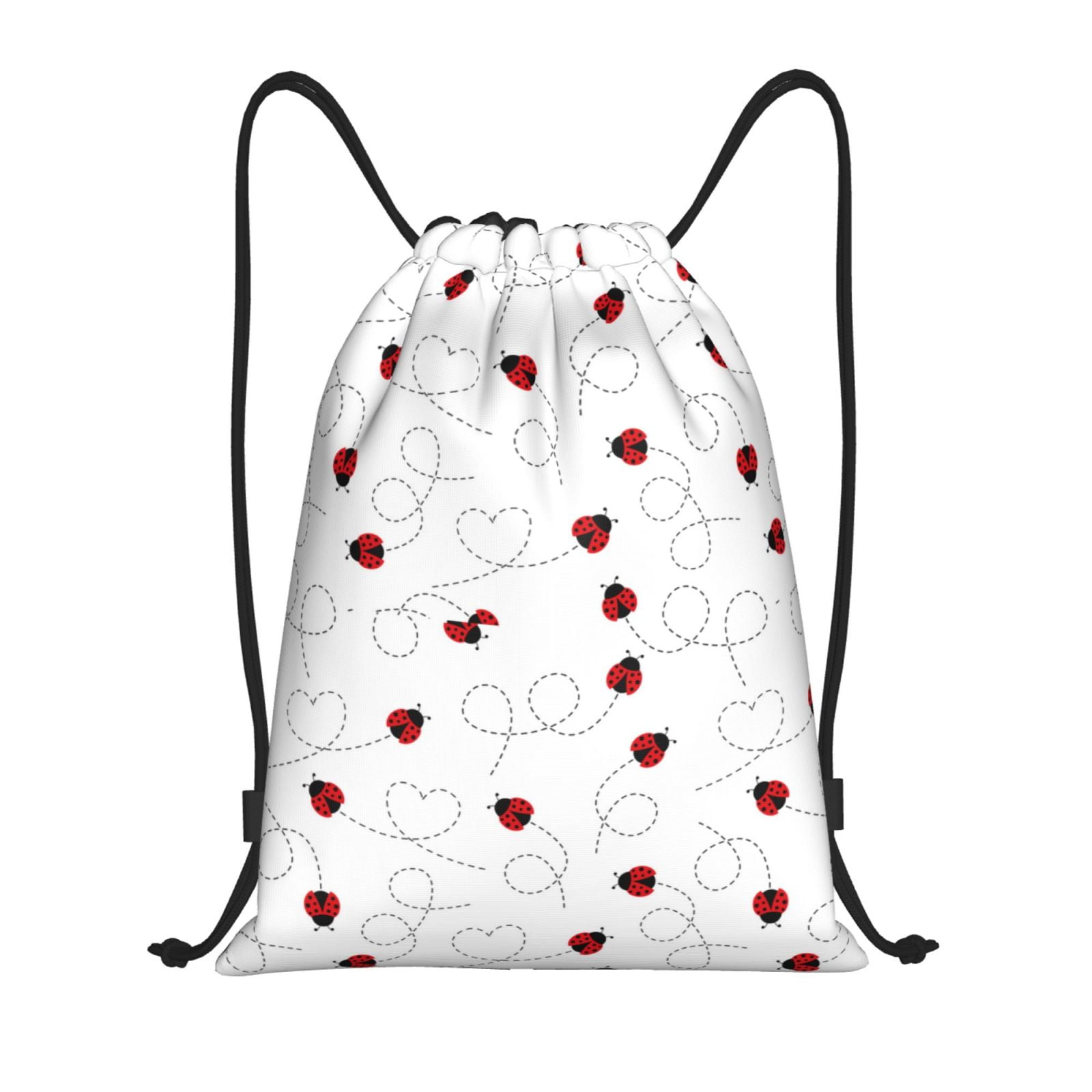 Drawstring Backpack - Ladybugs Flying On Dotted Route Cheer Gym Bag for ...