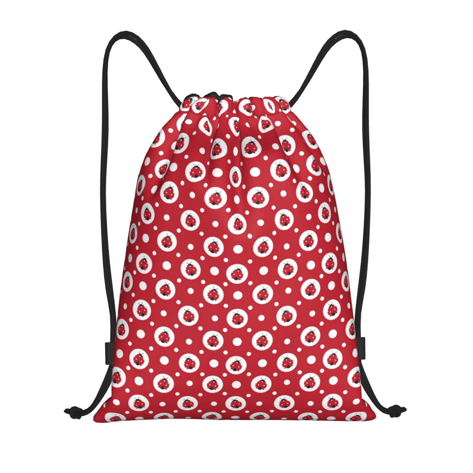 Drawstring Backpack - Ladybugs And White Dots Splash Proof Small ...