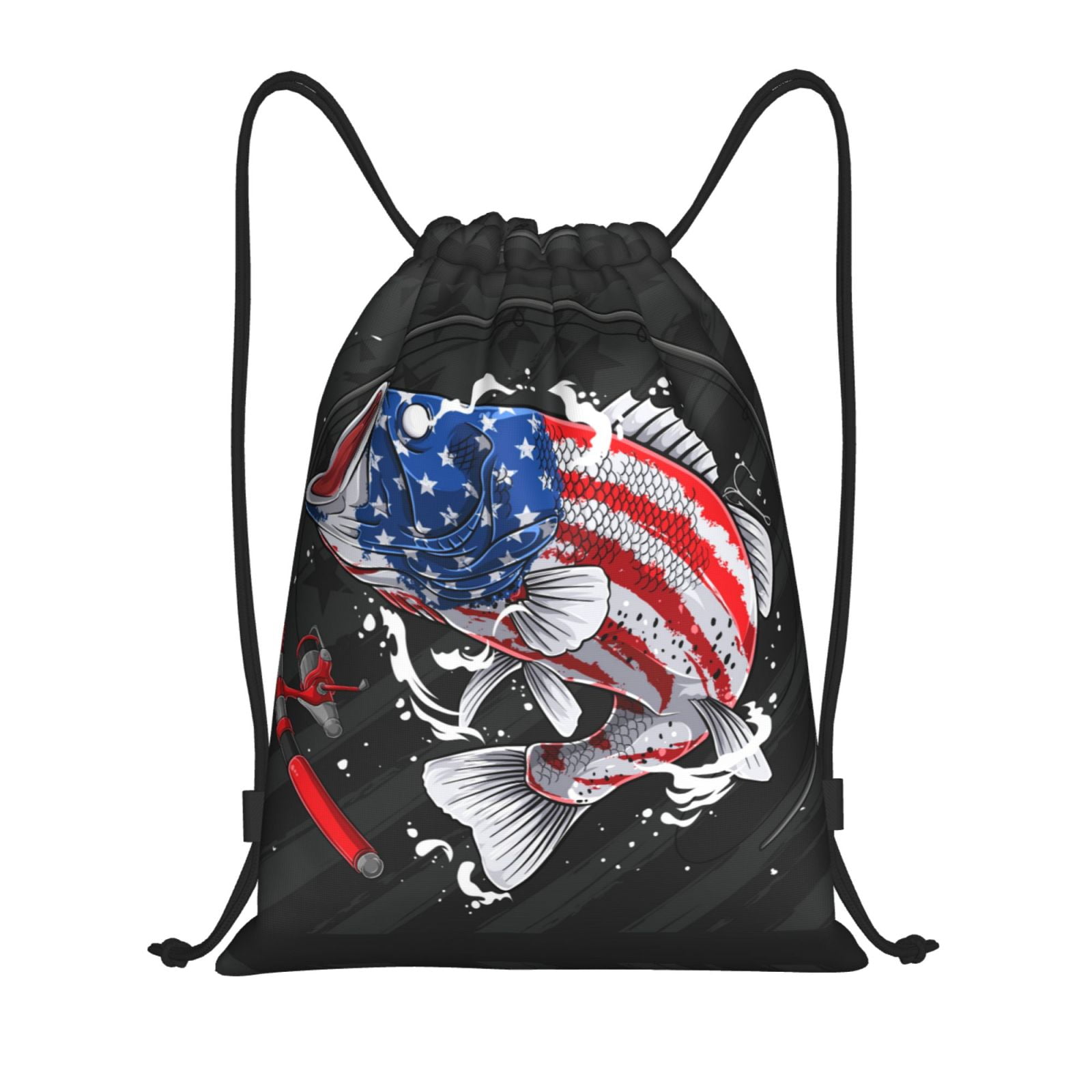 Drawstring Backpack - Largemouth Bass Fish in USA Cheer Gym Bag for ...