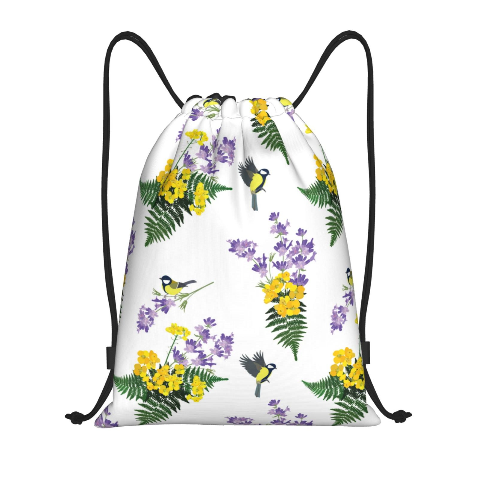 Drawstring Backpack - Lavender Flowers Bird Cheer Gym Bag for Women Men ...