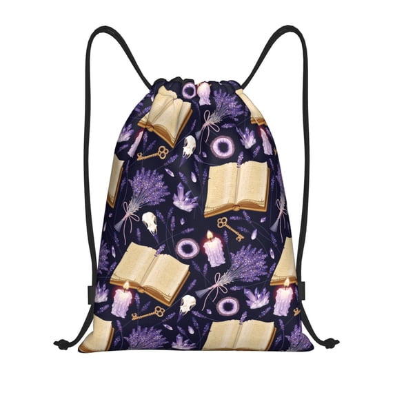 Drawstring Backpack, Lavender Flowers Skull Light Waterproof Sports Gym ...