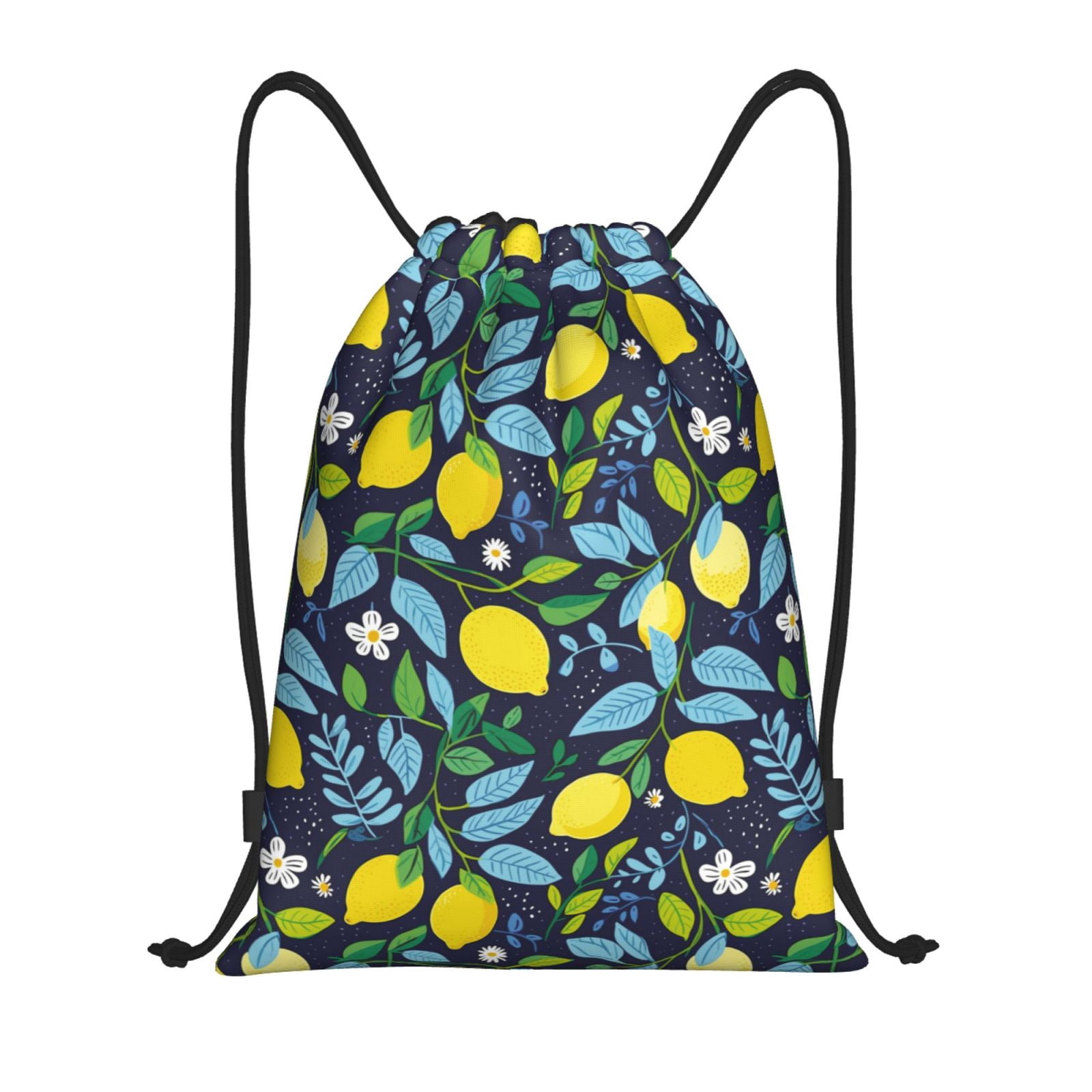 Drawstring Backpack - Lemon floral leaves print Cheer Gym Bag for Women ...