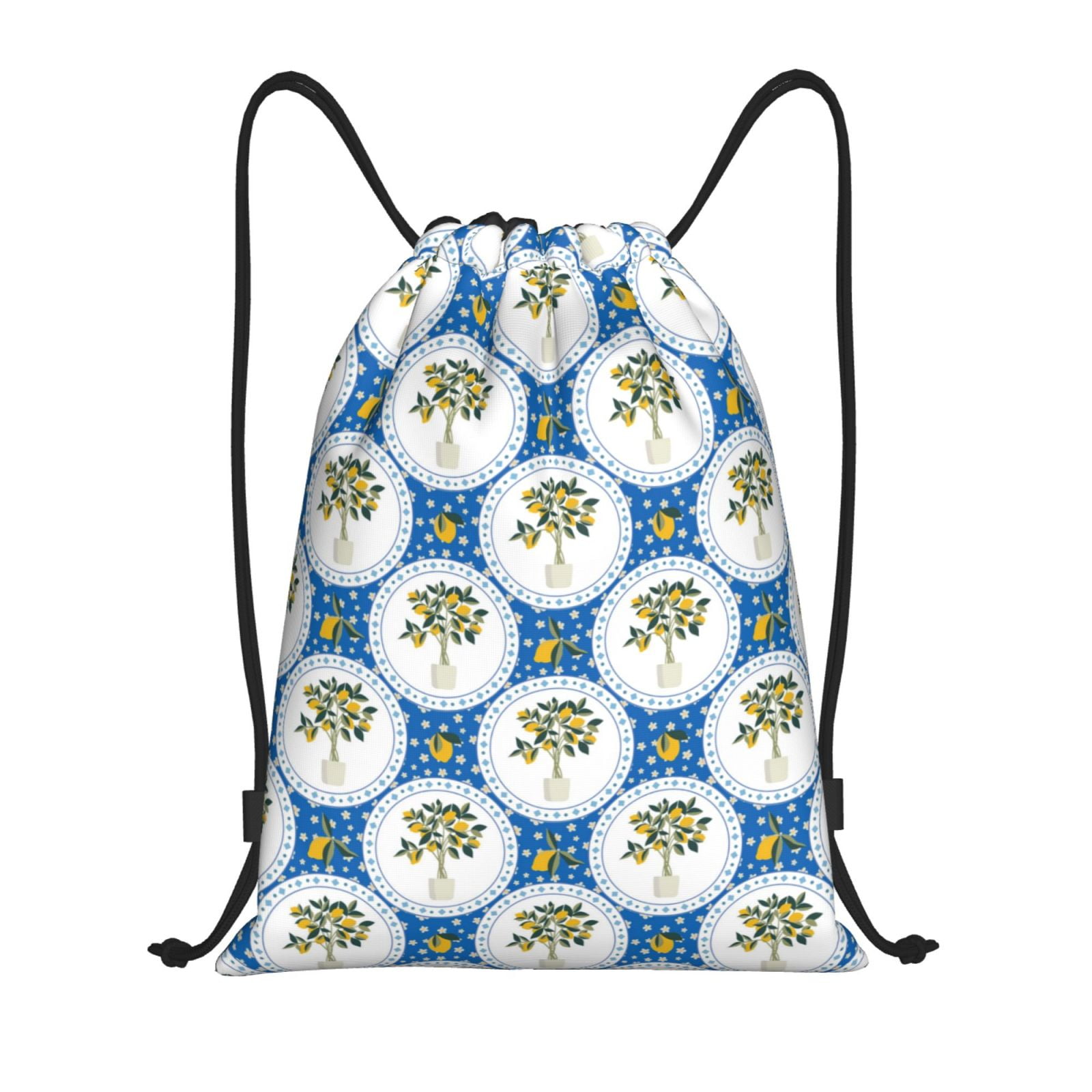 Drawstring Backpack, Lemon tree lemons blue Italian style Light ...