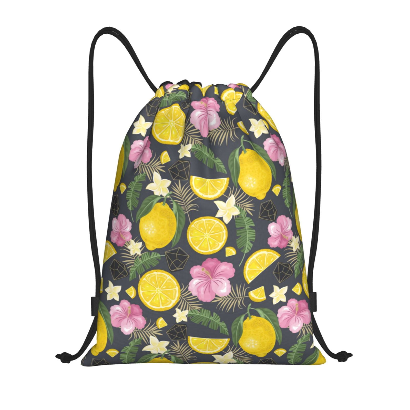 Drawstring Backpack Lemon tropical leaves Sports Gym Bag for Men Women ...