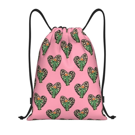 Drawstring Backpack - Leopard cactus Heart pink Gym Bag for Women Men ...