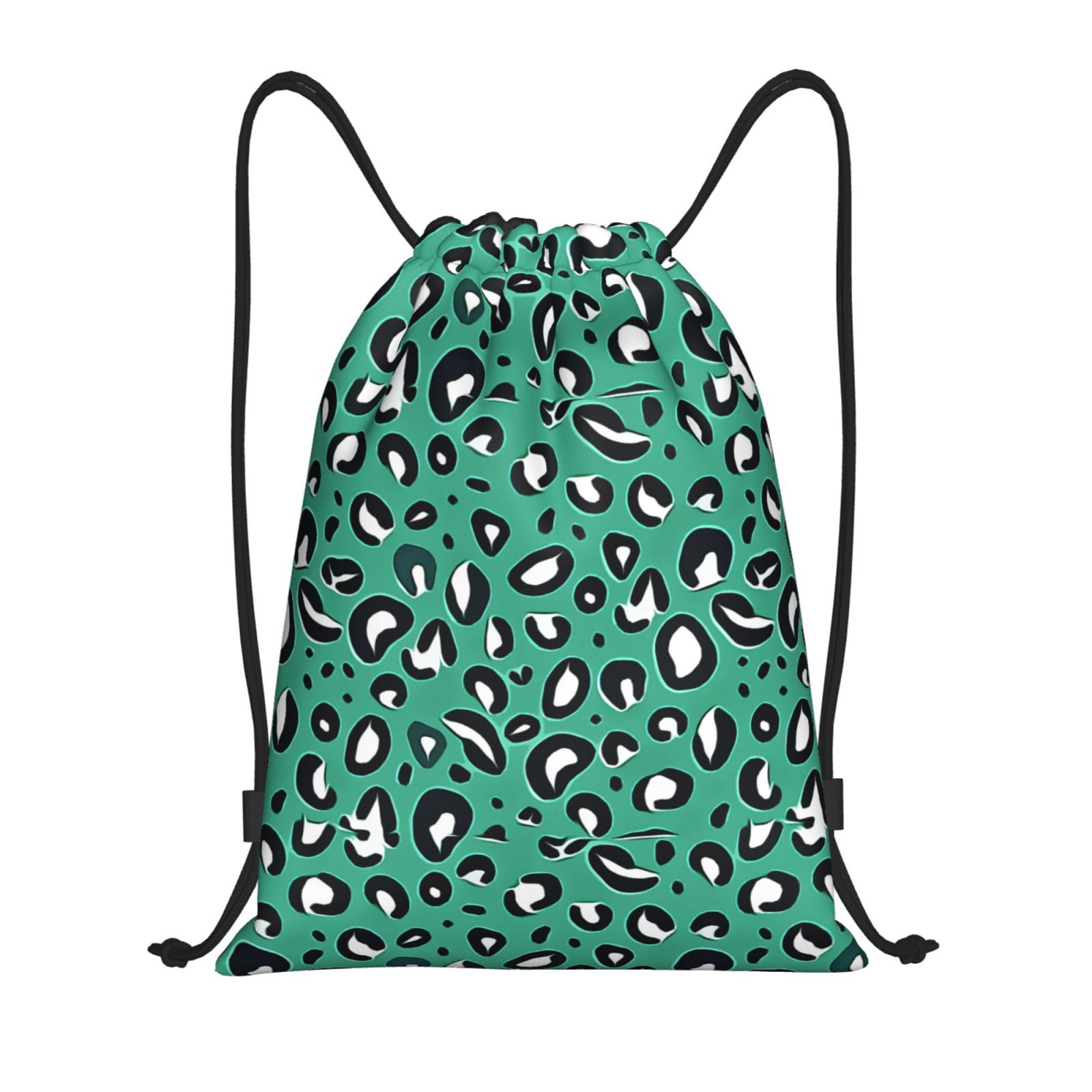 Drawstring Backpack - Leopard print green cute Cheer Gym Bag for Women ...
