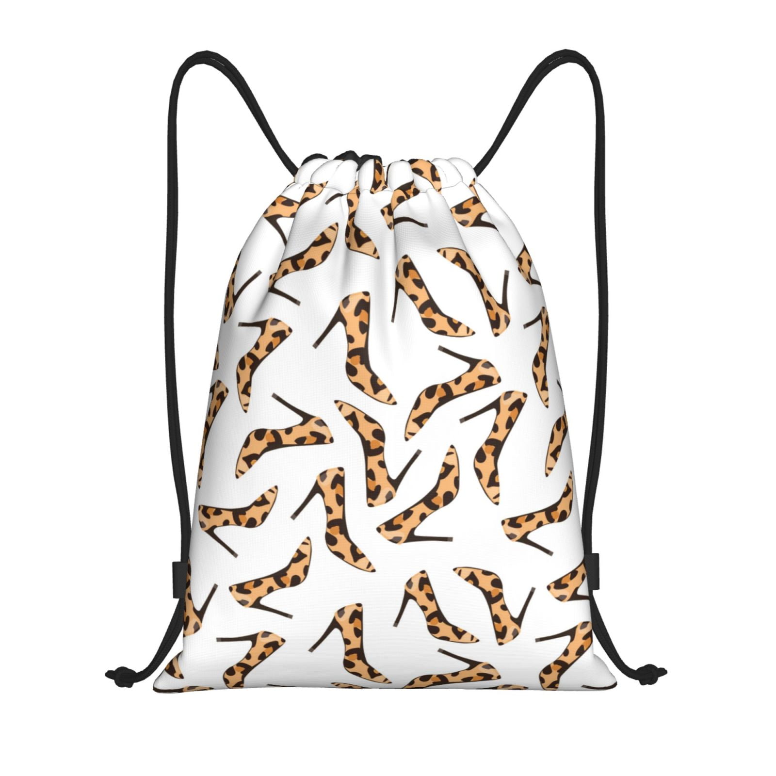 Drawstring Backpack, Leopard print shoes funny fashion Light Waterproof ...