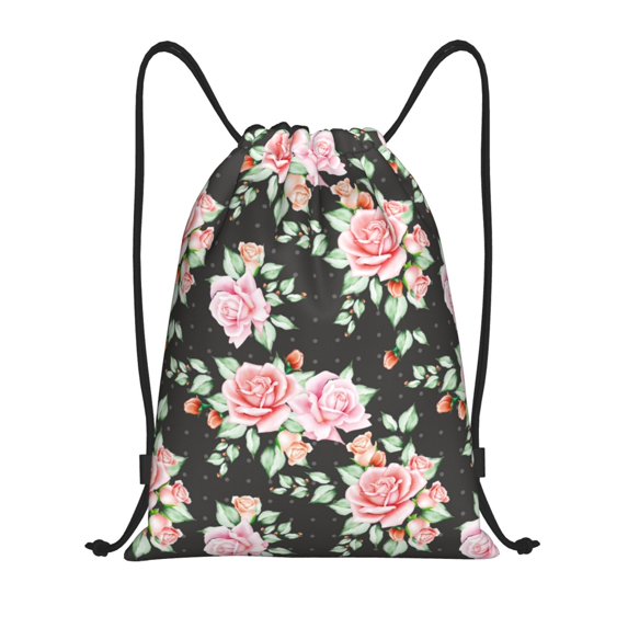Drawstring Backpack, Lighet Pink Rose Flowers Light Waterproof Sports ...