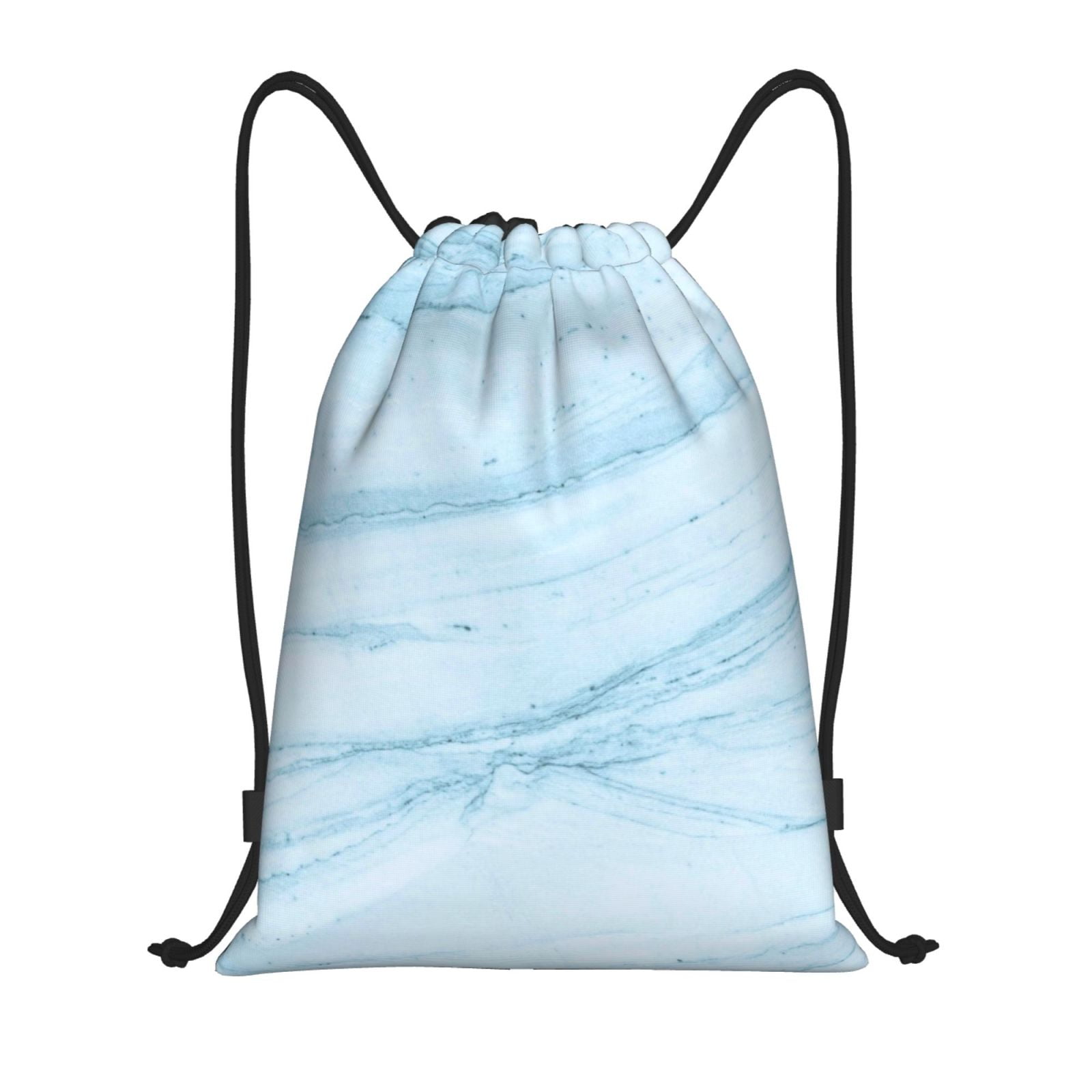 Drawstring Backpack, Light Blue Marble Light Waterproof Sports Gym Bag ...