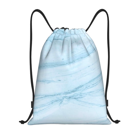 Drawstring Backpack, Light Blue Marble Light Waterproof Sports Gym Bag ...