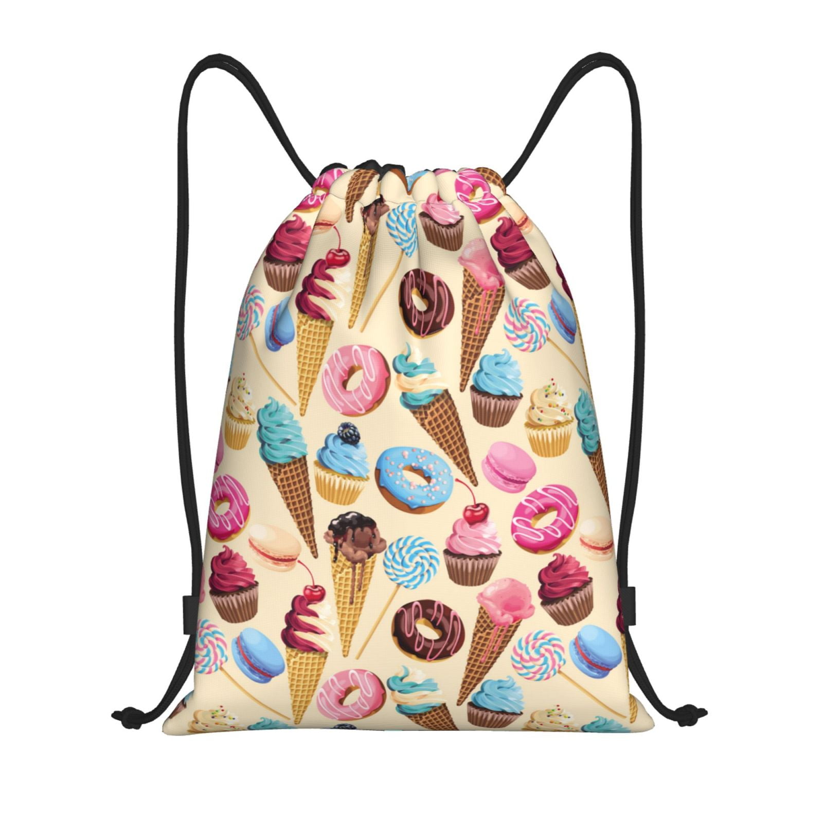 Drawstring Backpack, Lollipop Cone Donut Prints Light Waterproof Sports ...