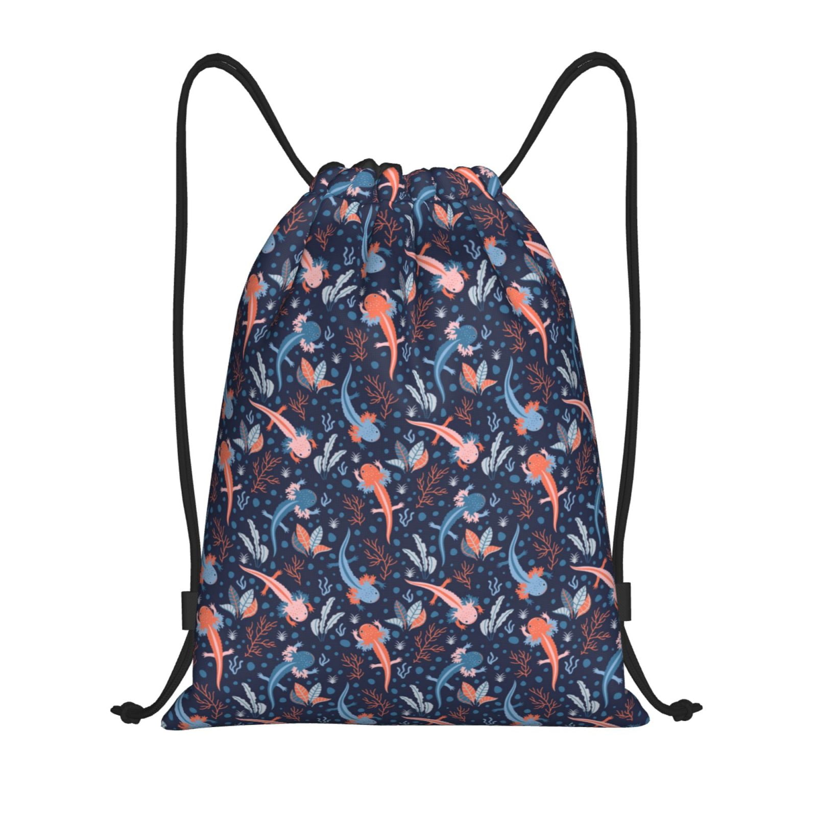 Drawstring Backpack, Lovely axolotl blue cute Light Waterproof Sports ...