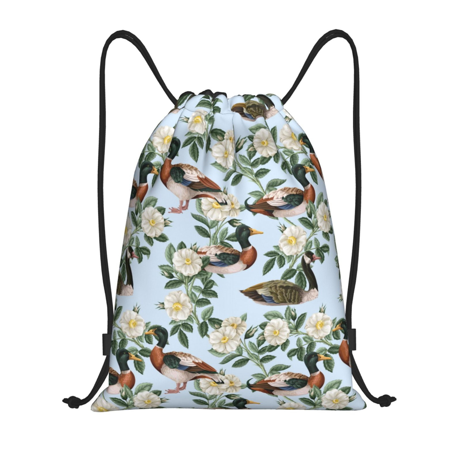 Drawstring Backpack, Mallard Ducks And Roses Light Waterproof Sports ...