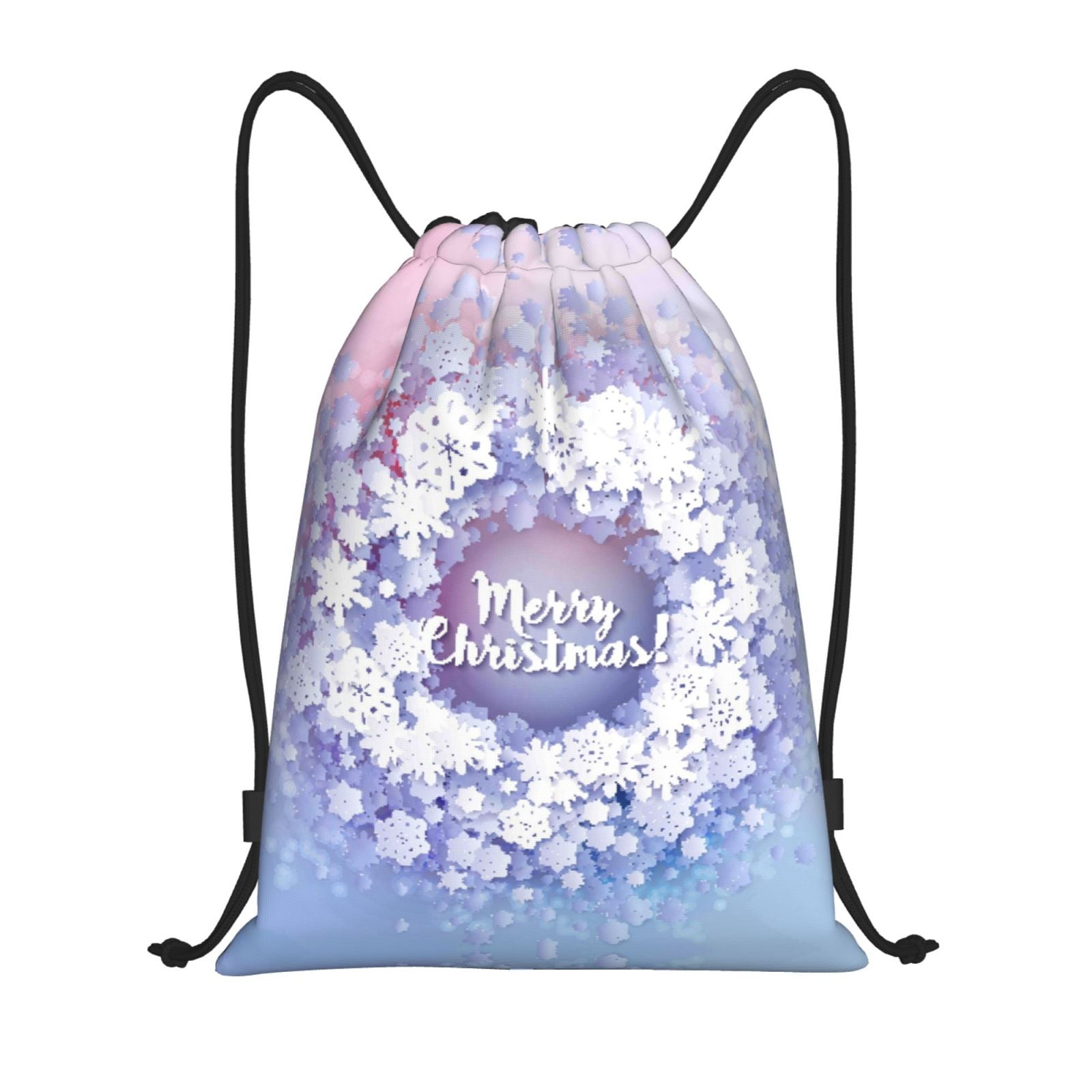 Drawstring Backpack, Merry Christmas Winter Snowflakes Light Waterproof ...