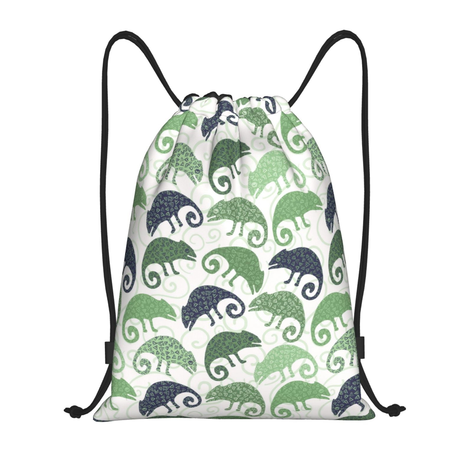 Drawstring Backpack - Minimalist Funny Chameleon Green Gym Bag for ...