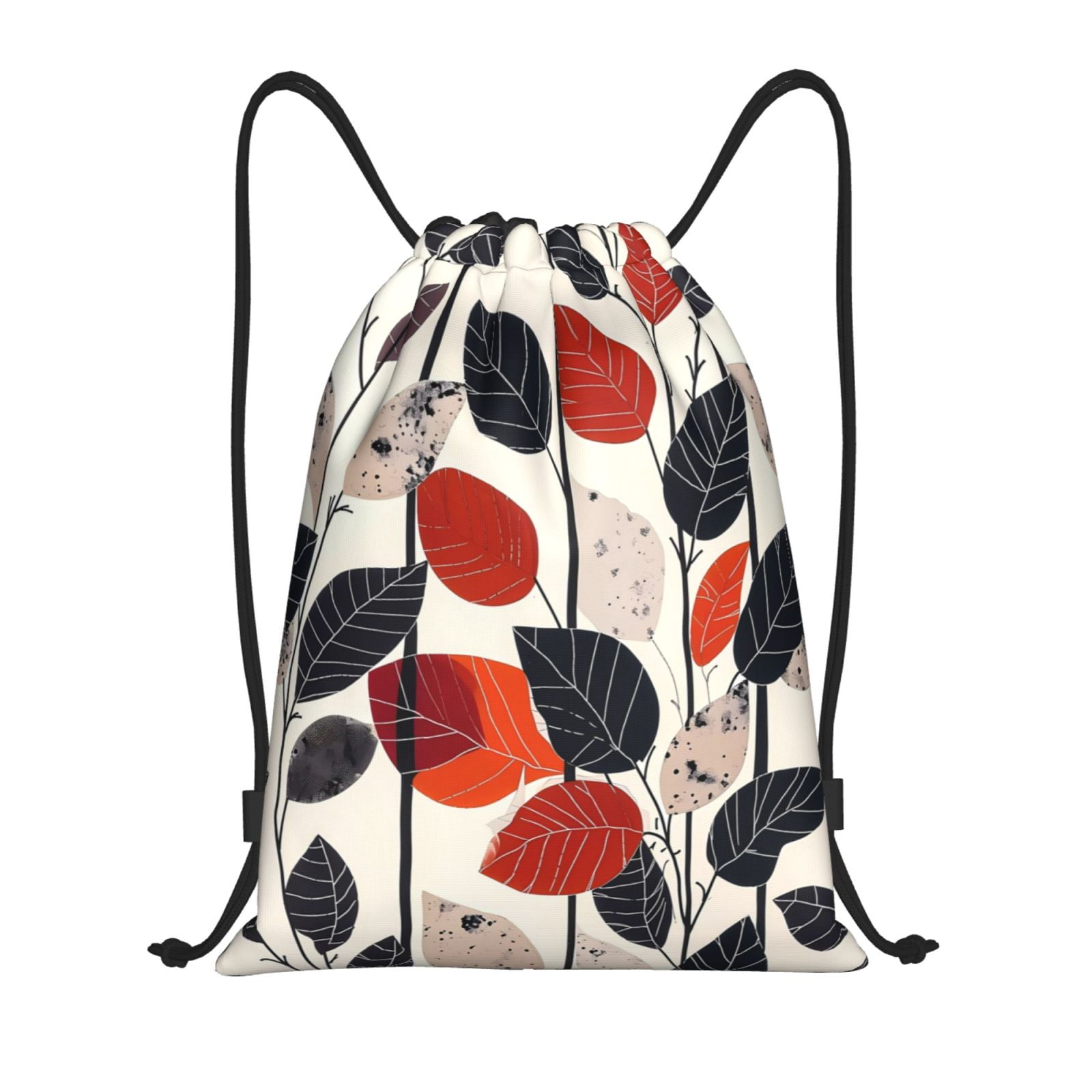 Drawstring Backpack - Modern Abstract Leaf Pattern Cheer Gym Bag for ...