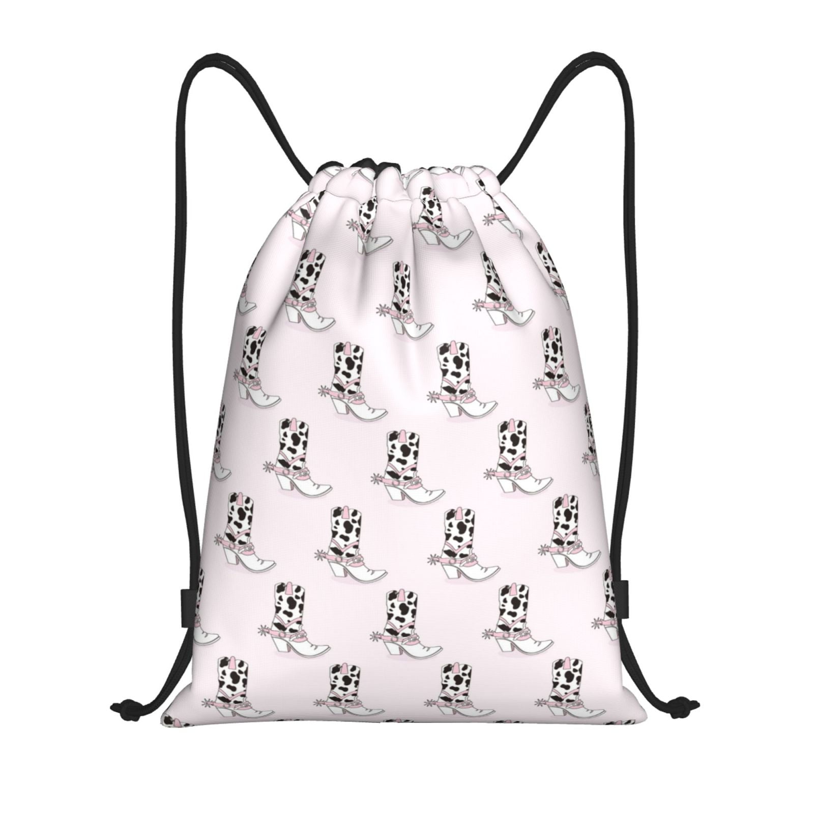 Drawstring Backpack - Modern Cartoon Cow Print Boots Splash Proof Small ...