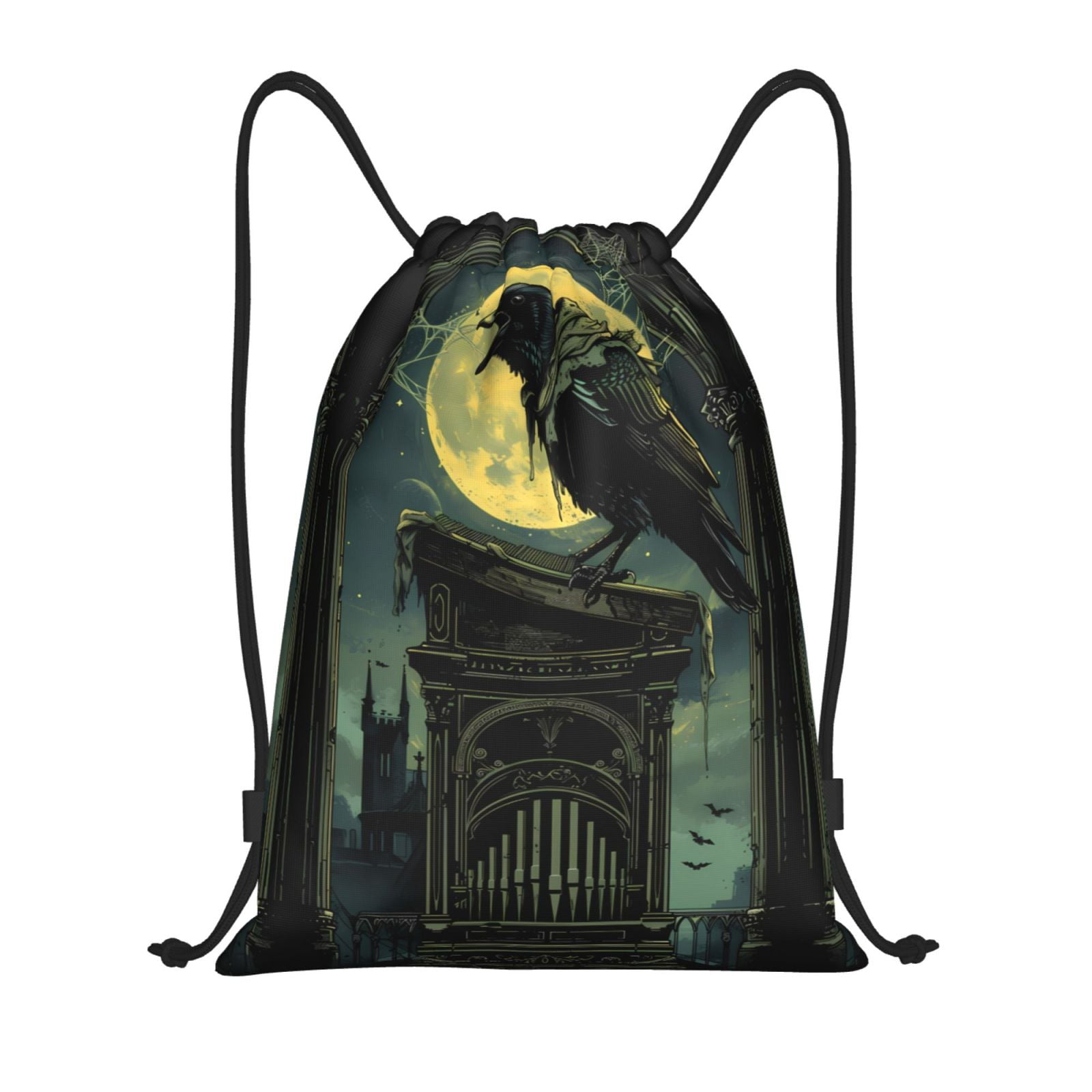 Drawstring Backpack - MoonNight Sky Crow Splash Proof Small Drawstring ...