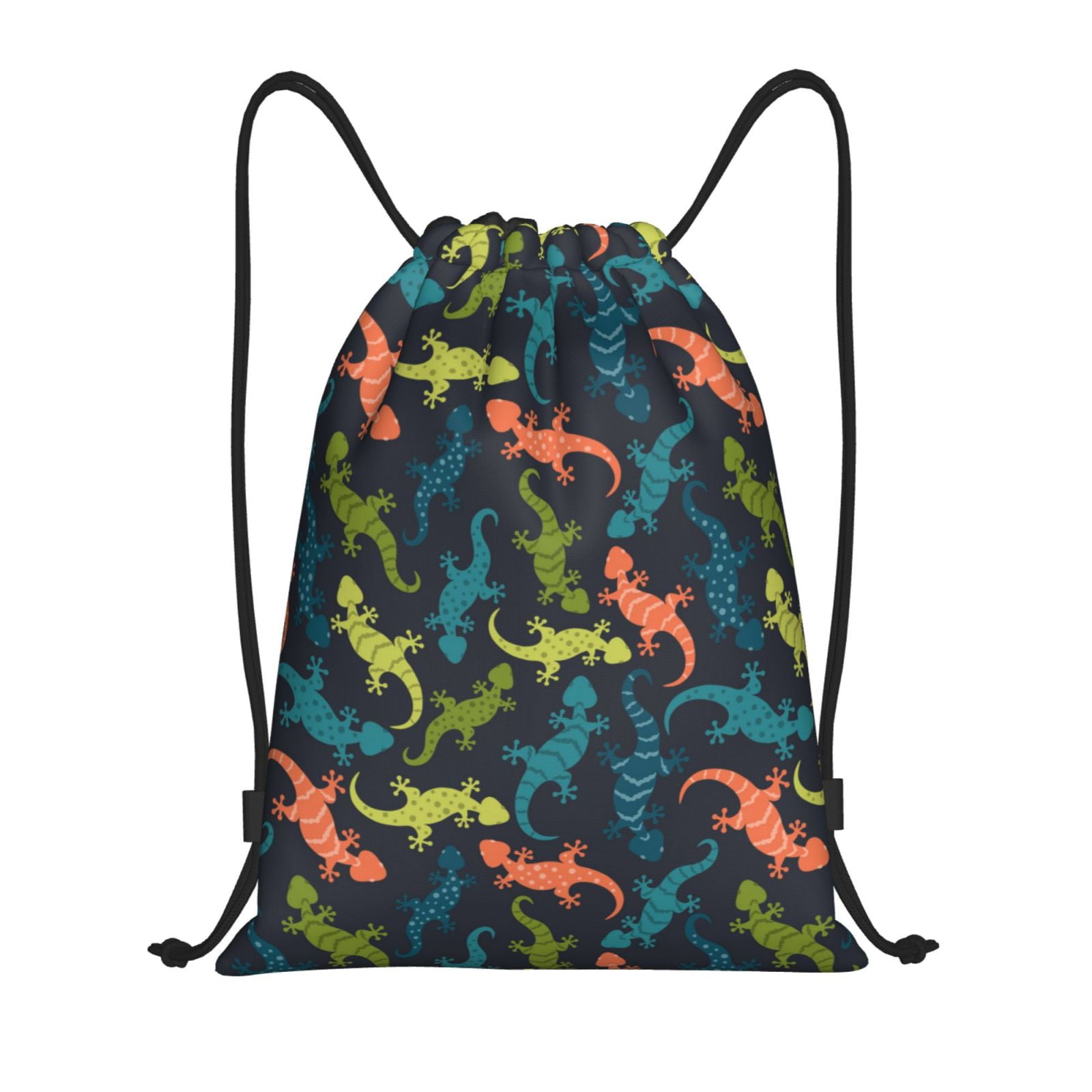 Drawstring Backpack - Multicolor Cute Lizard Gecko Cheer Gym Bag for ...