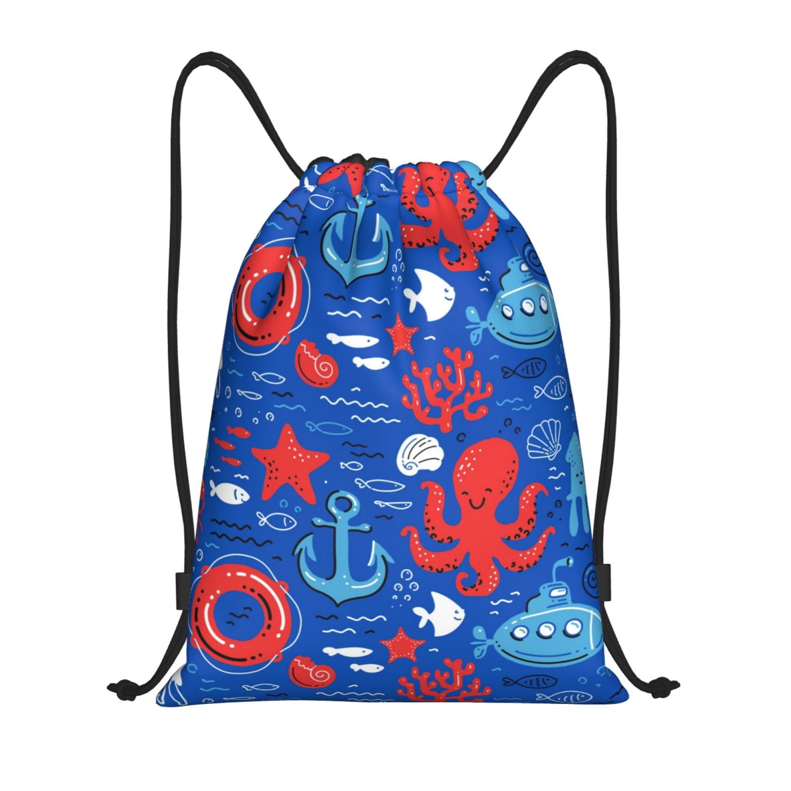 Drawstring Backpack - Nautical Animals Splash Proof Small Drawstring ...