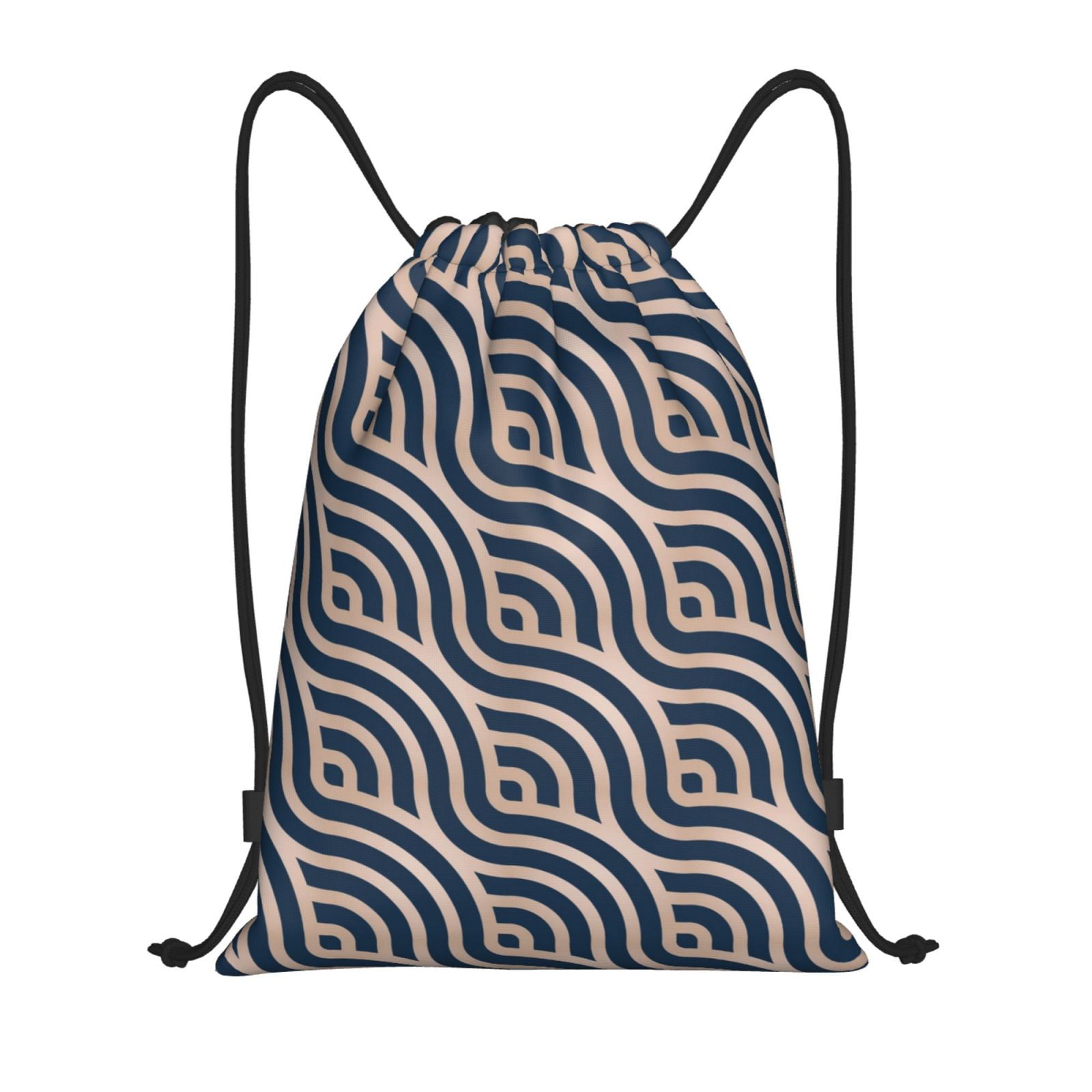 Drawstring Backpack - Navy Geometric Waves Gym Bag for Women Men Water ...