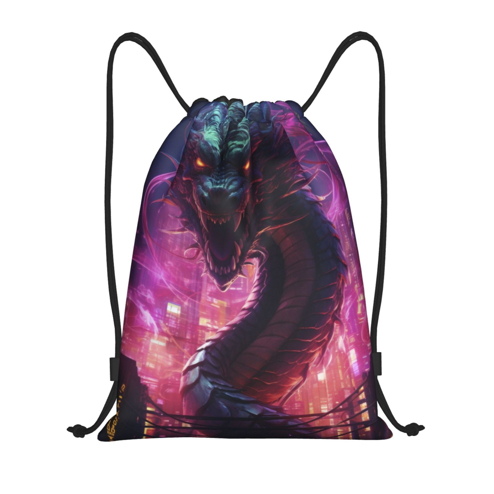 Drawstring Backpack, Neon Futuristic Dragon Light Waterproof Sports Gym ...