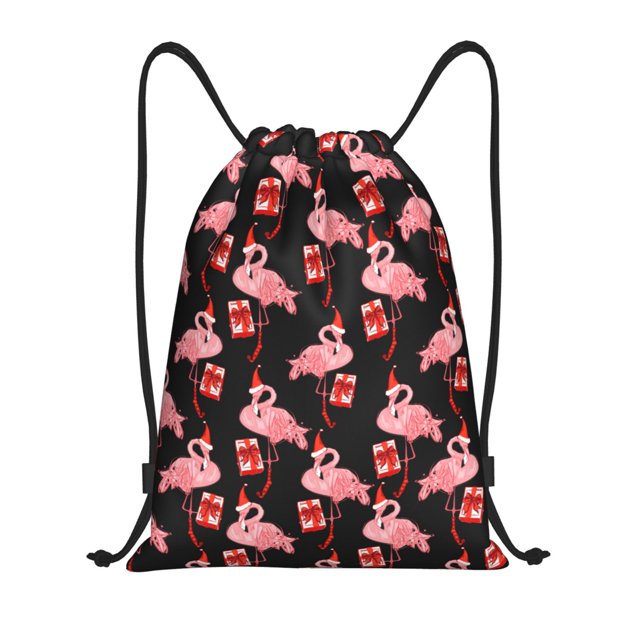 Drawstring Backpack, New Year Flamingo Light Waterproof Sports Gym Bag ...